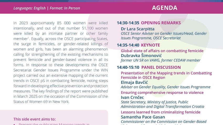 Side Event: End It Now! Addressing prevention of femicide in the OSCE ...
